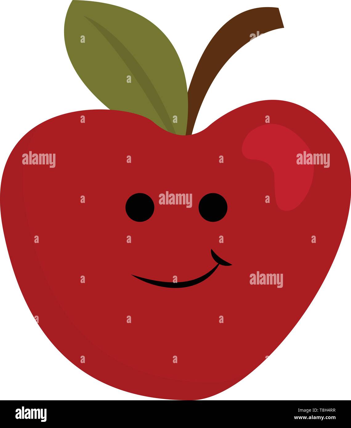 A red apple which is happy and fresh , vector, color drawing or ...