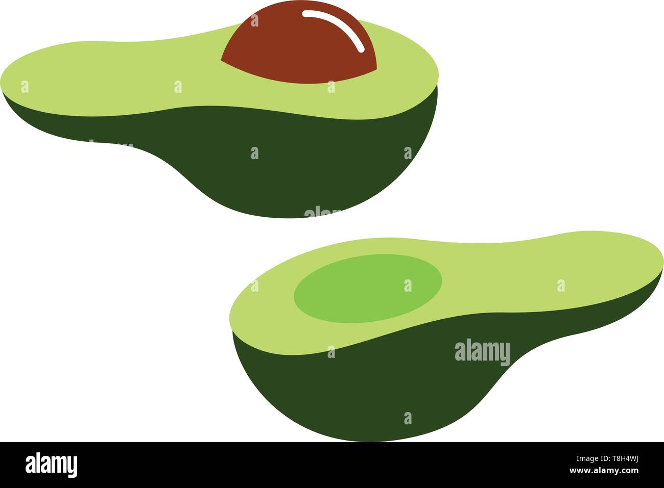 Avocado sliced into two halves with the seed inside , vector, color ...
