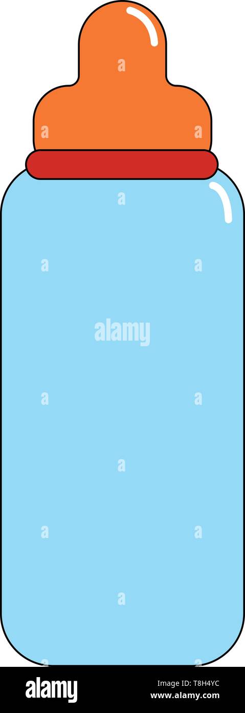 A plain blue bottle with a closed orange cap , vector, color drawing or ...