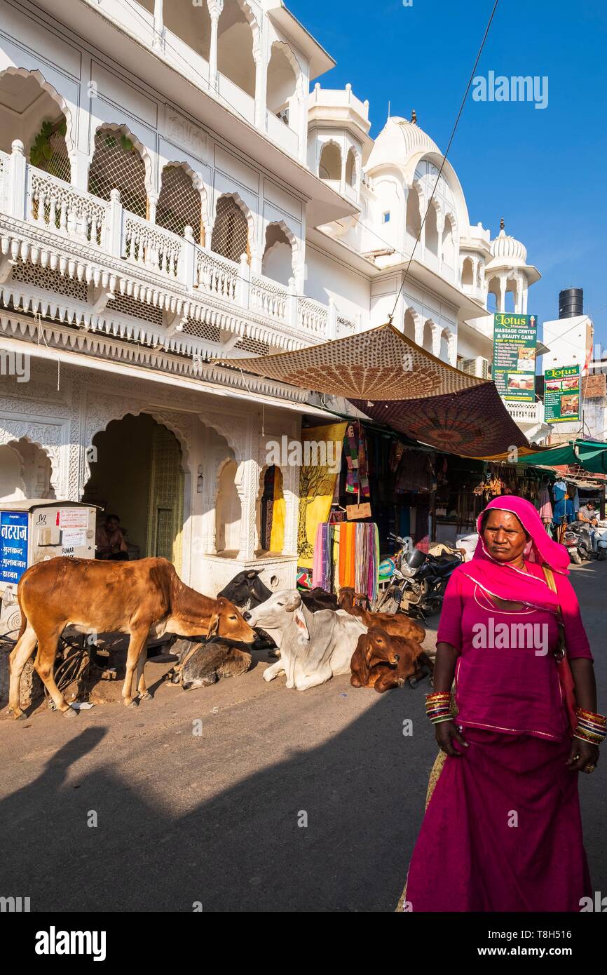India, Rajasthan, Pushkar, holy city for Hindus, hindu temple in Main ...