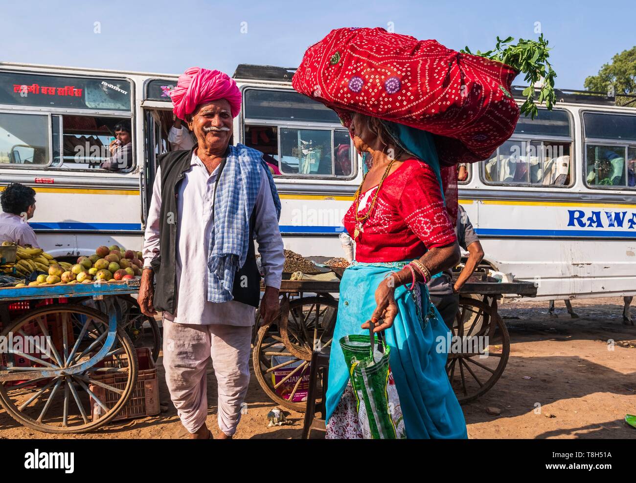 India, Rajasthan, Pushkar, holy city for Hindus, bus station Stock ...