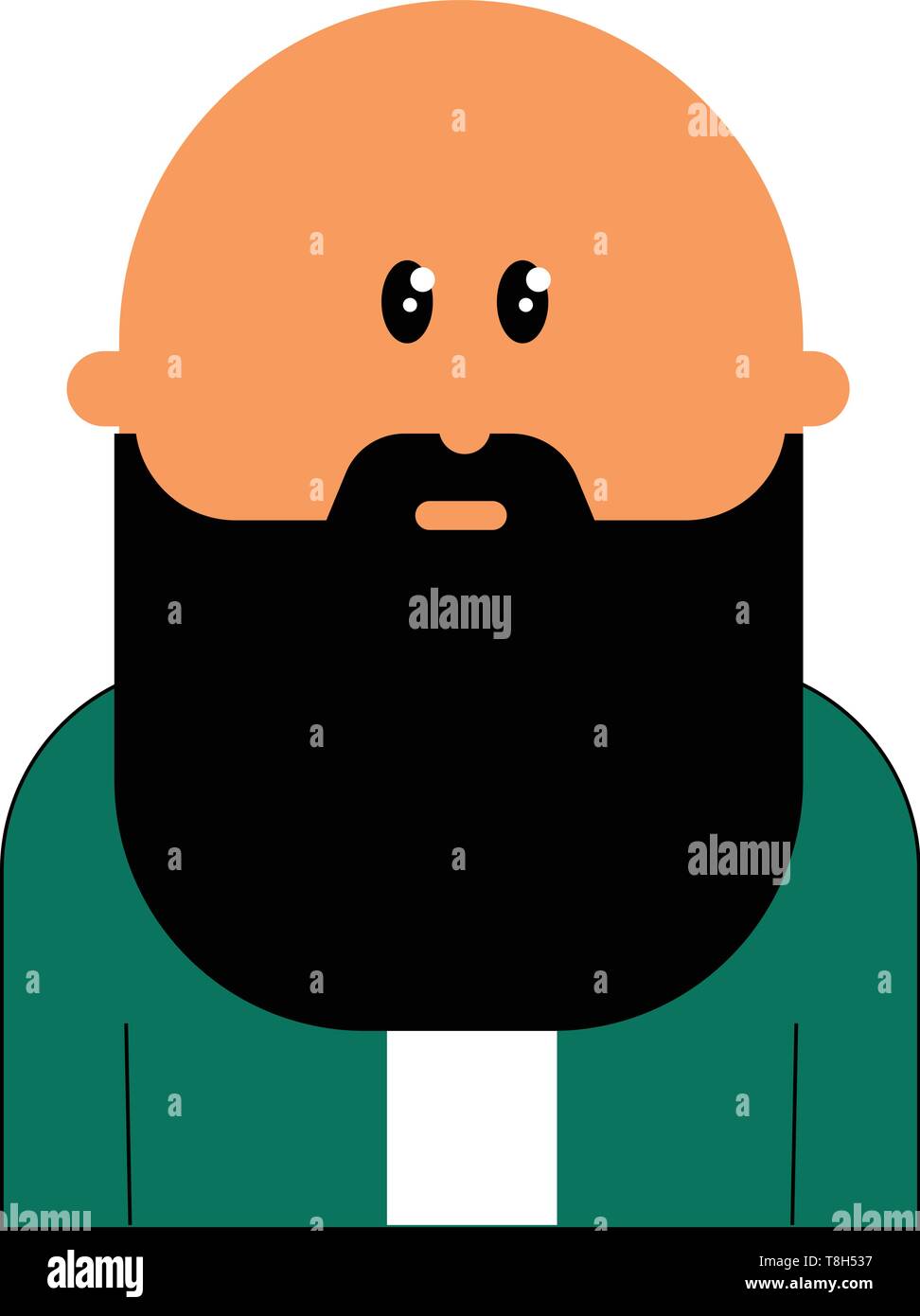 A bald man with very big beard in black colour , vector, color drawing ...