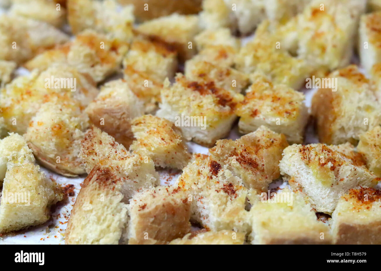dried baked crispy bread crumbs with garlic, salt and paprika powder ...