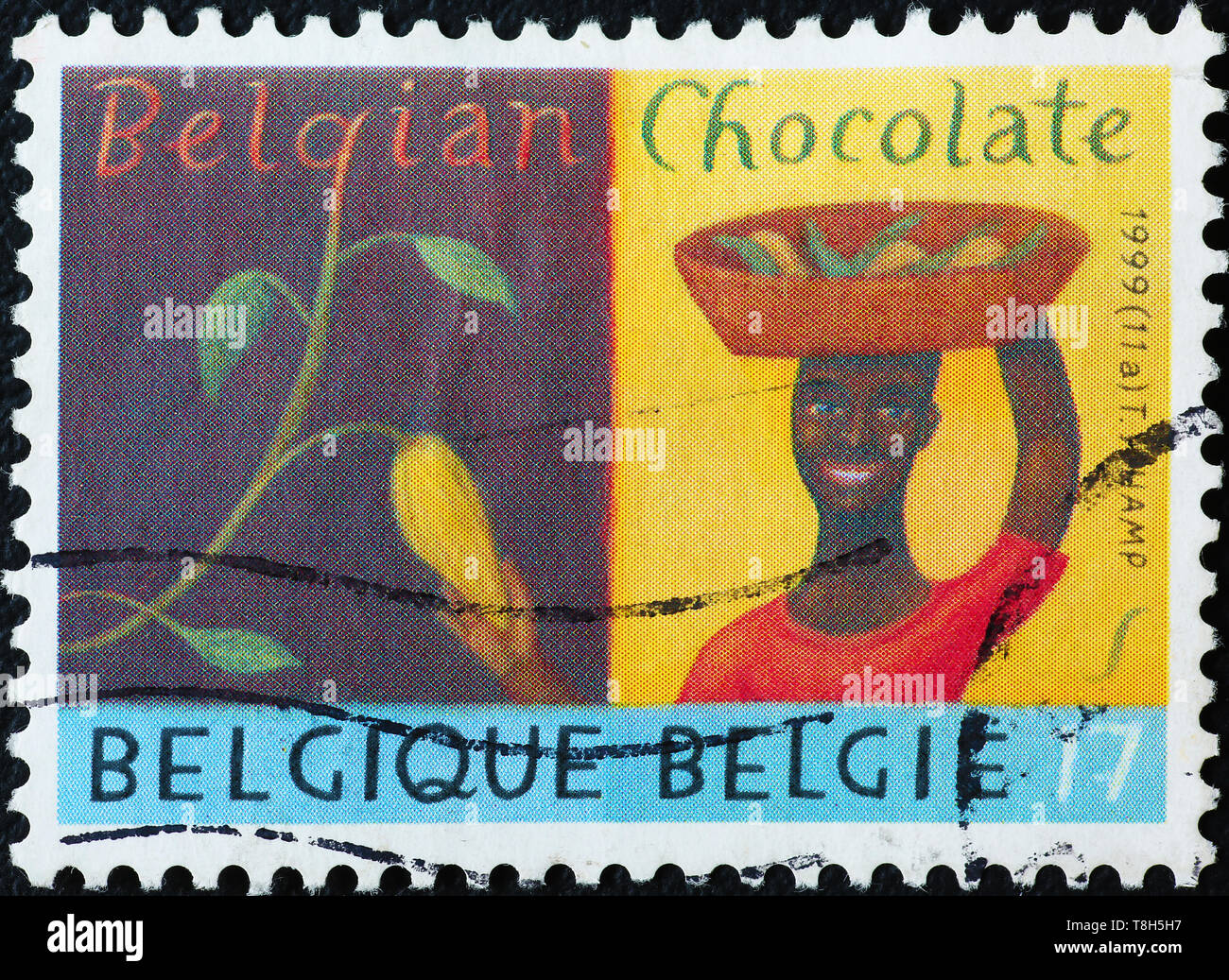 Belgian chocolate celebrated on postage stamp Stock Photo - Alamy