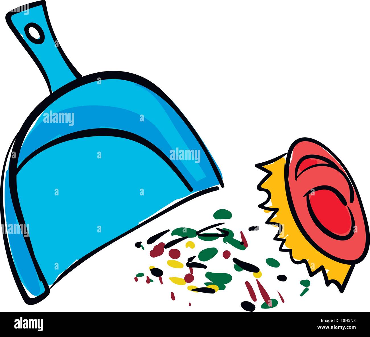 A blue dustpan and a red brush to clean the dust , vector, color ...
