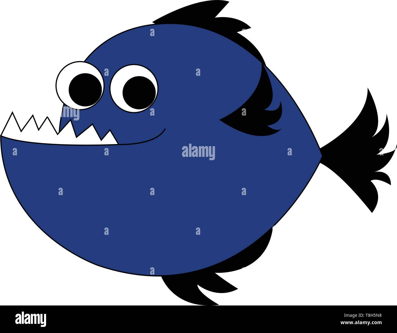 A blue fish with row of dangerous teeth in front , vector, color ...