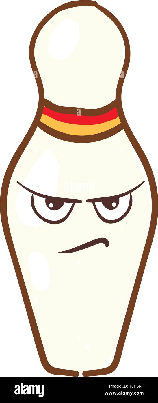 A white bowling pin in an angry face , vector, color drawing or ...