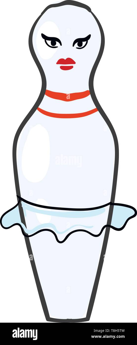 A bowling pin with a beautiful lady face and a white dress, vector ...