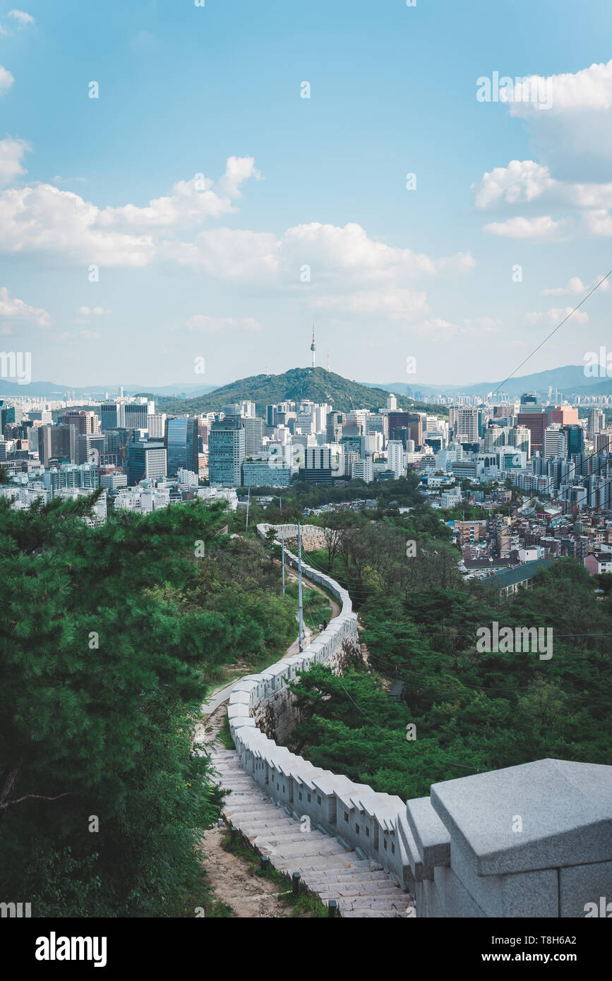 Cityscape and N Seoul Tower on Namsan mountain, Seoul, South Korea ...