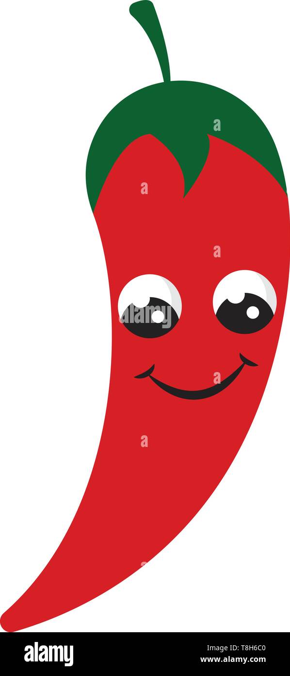 A cute chili in bright red colour with a beautiful smile, vector, color ...