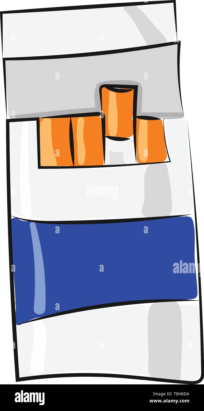 A cigarette pocket in blue colour with four cigarettes on it , vector ...