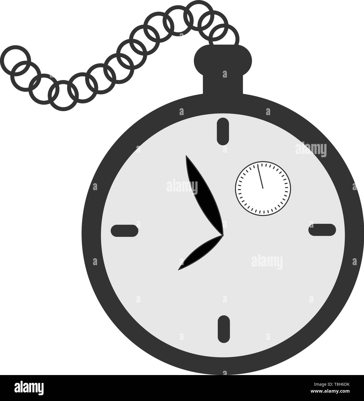 A small black clock with a chain and a small seconds clock inside it ...