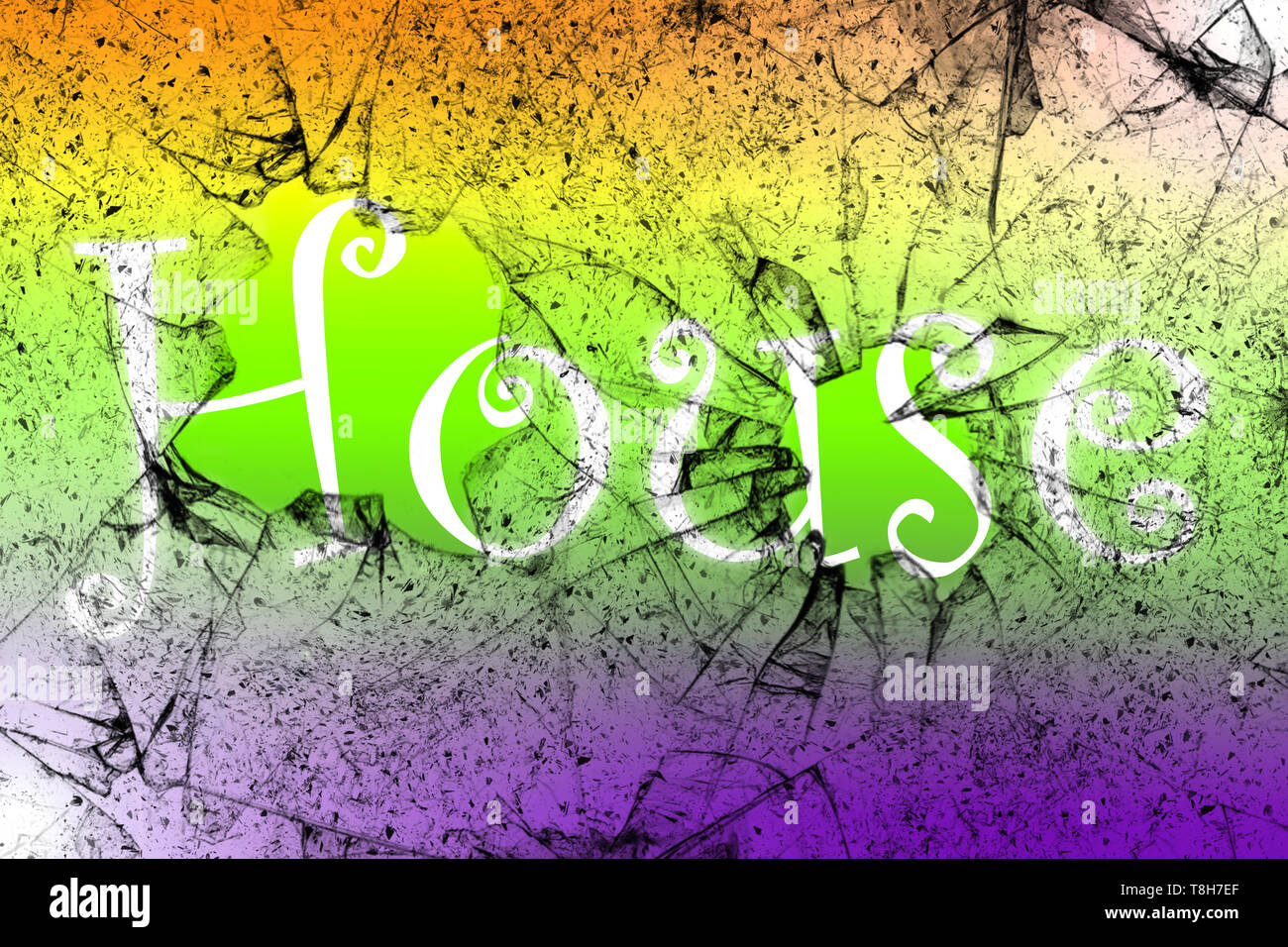 House music concept with House word written behind the broken glass ...