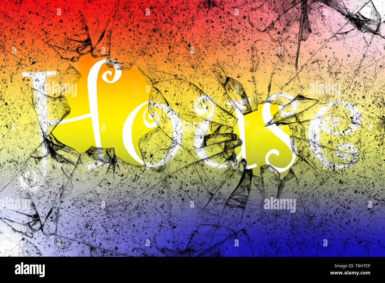 House music concept with House word written behind the broken glass ...