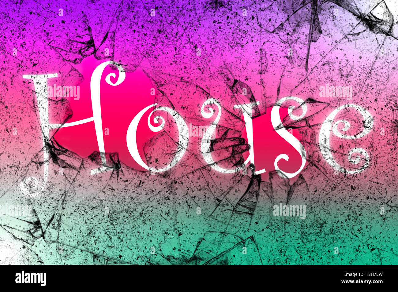House music concept with House word written behind the broken glass ...
