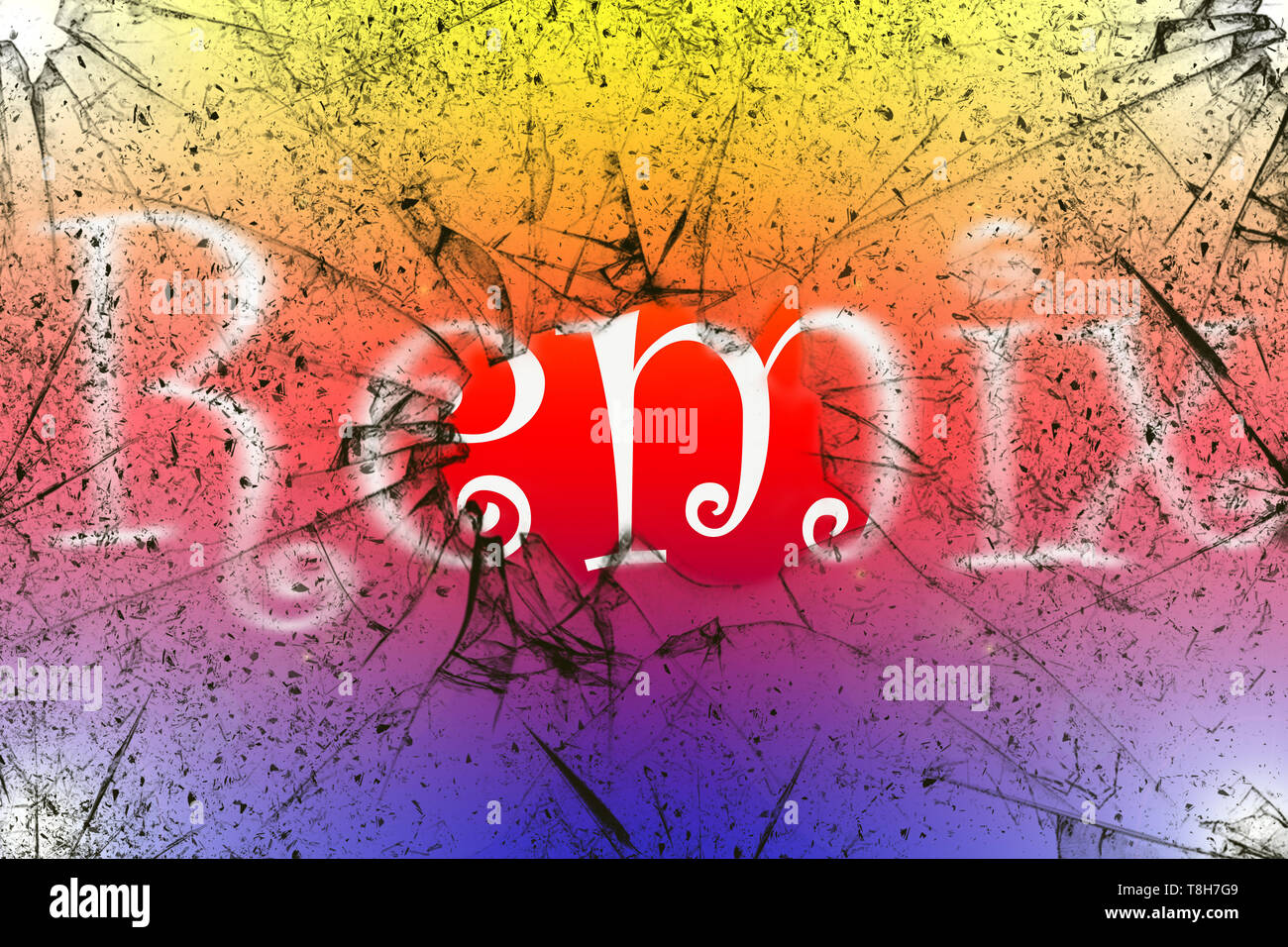 Remix concept with remix word written behind the broken glass with ...