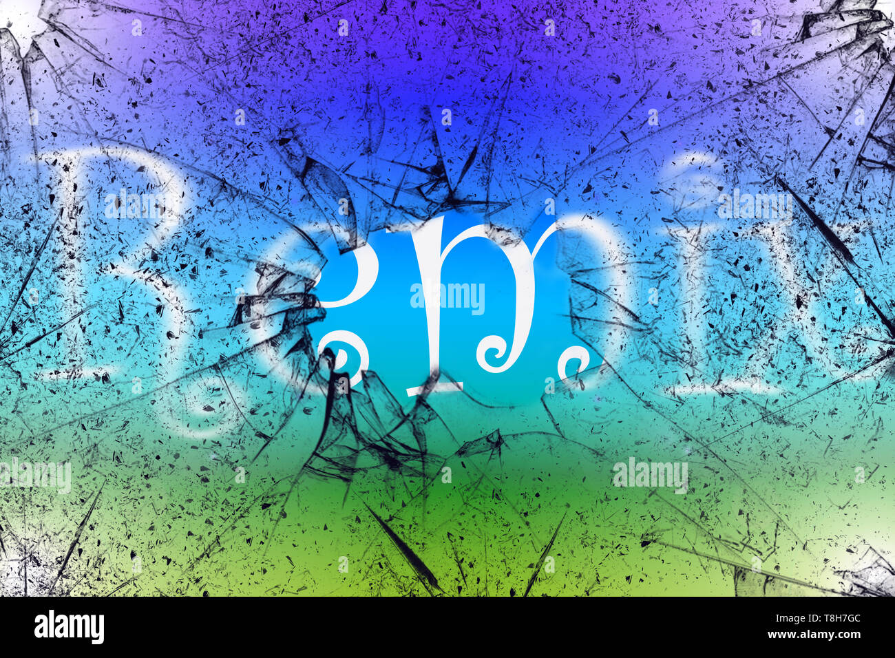 Remix concept with remix word written behind the broken glass with ...