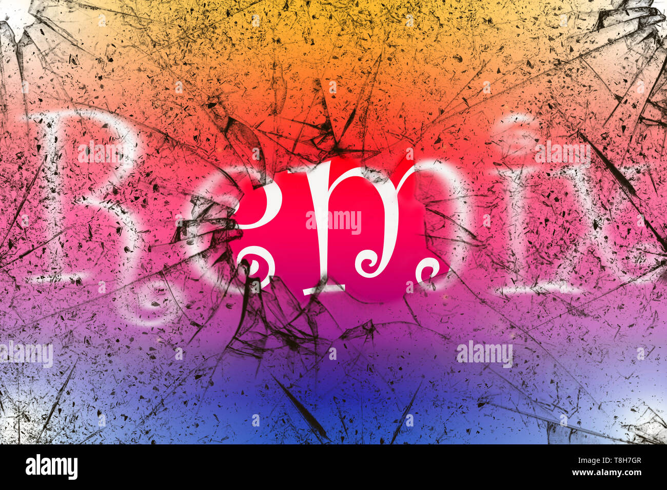 Remix concept with remix word written behind the broken glass with ...