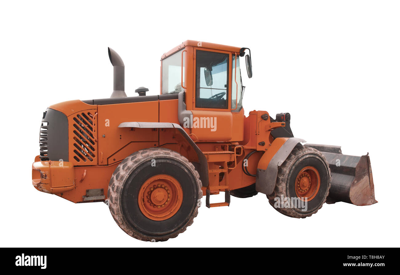 Dusty big bulldozer loader, isolated on pure white background Stock ...