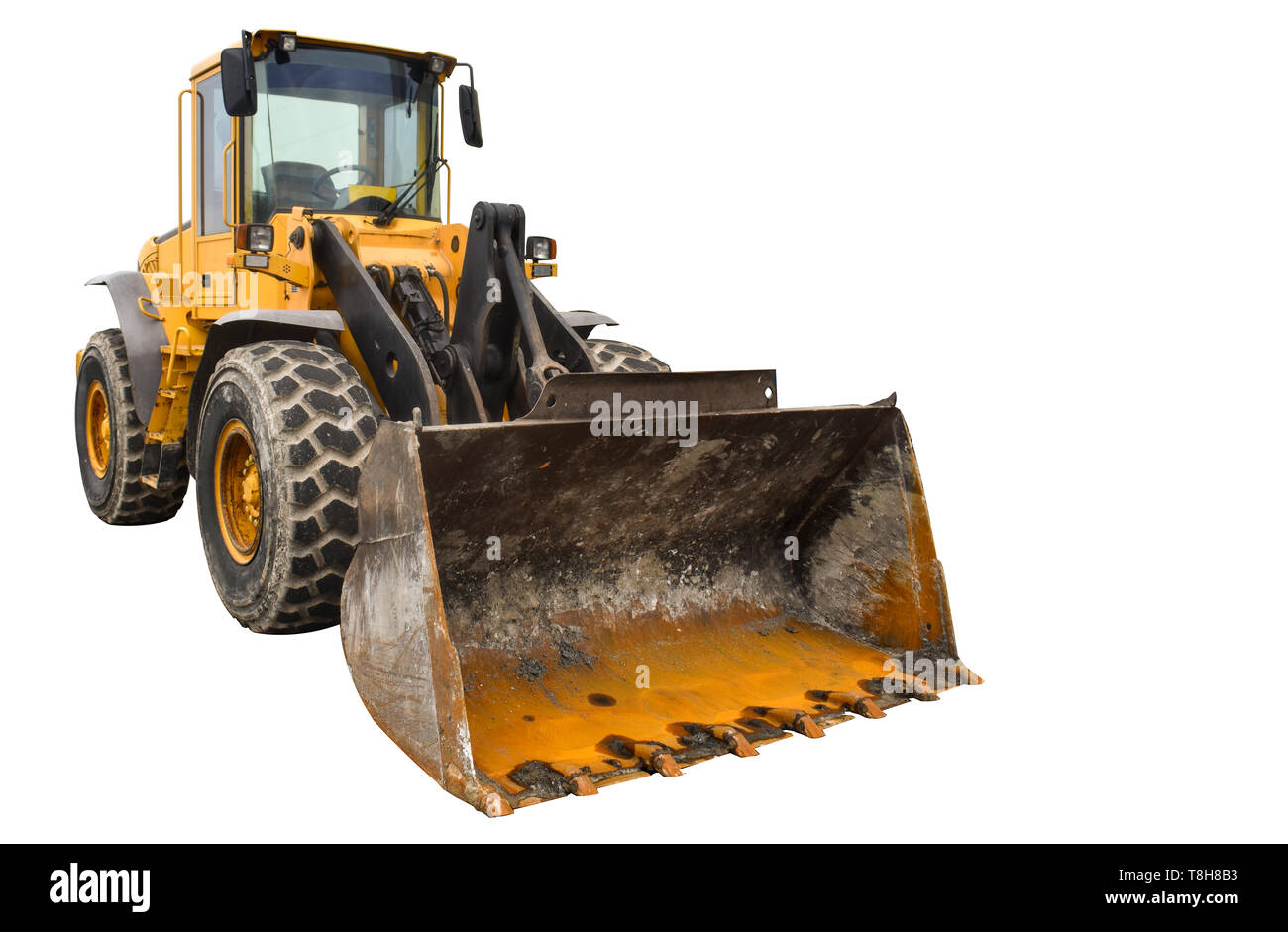 Dusty big bulldozer loader, isolated on pure white background Stock ...