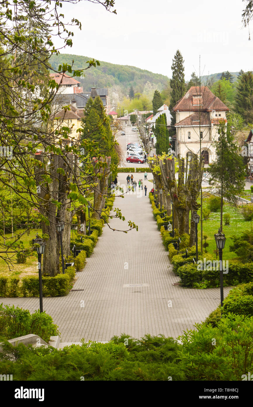 Beautiful touristic destination the balneary city Baile Govora with old ...