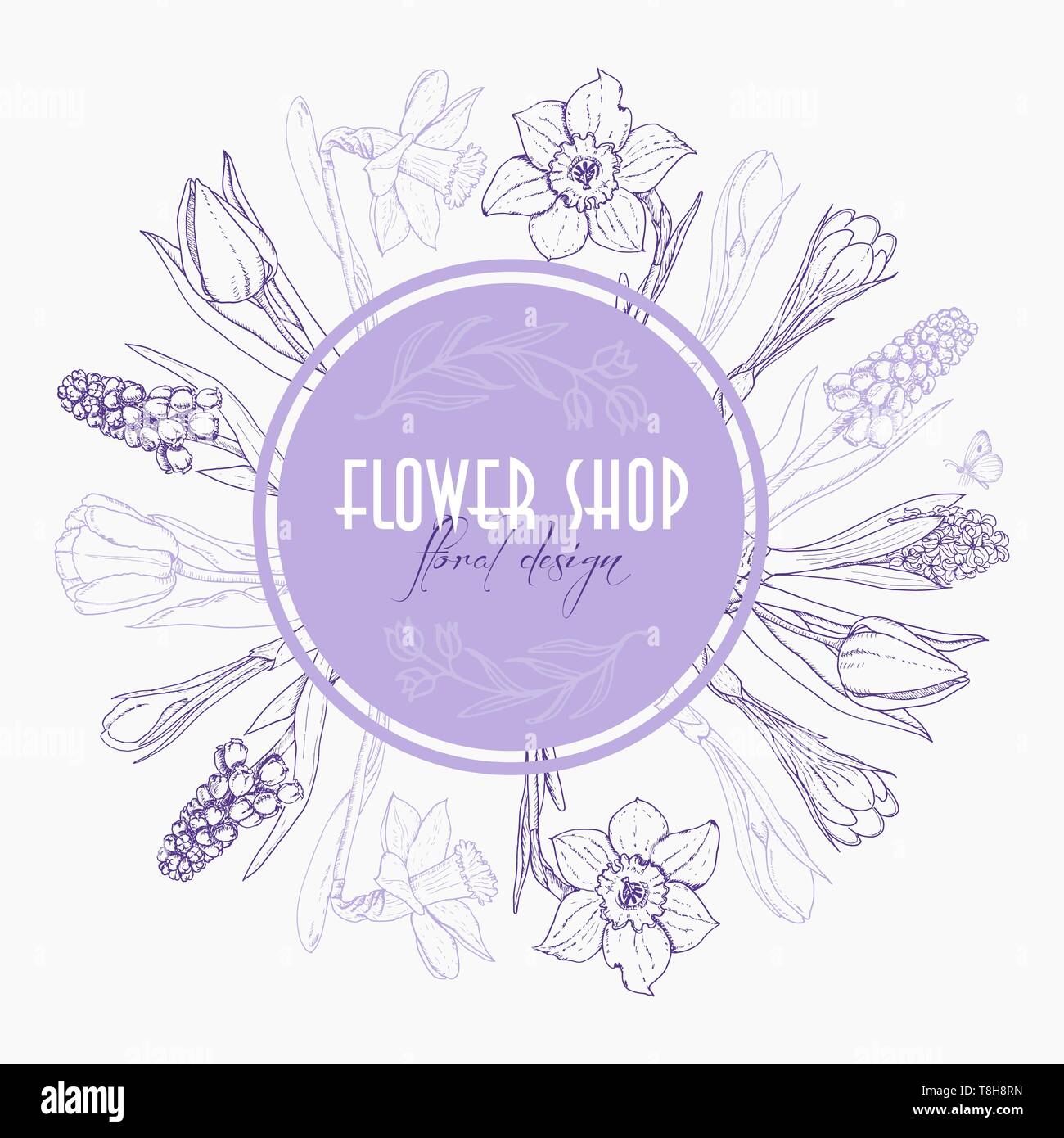 Vector background with isolated spring flowers in a circle. Vector ...