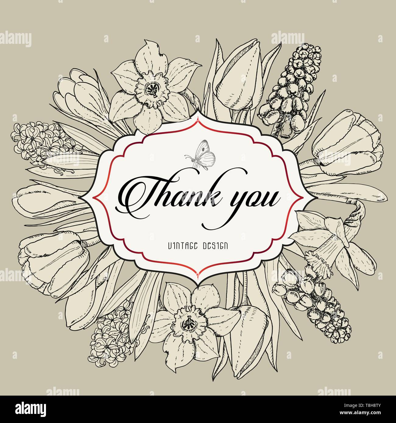 Vector background with spring flowers and the words Thank You. Vector ...
