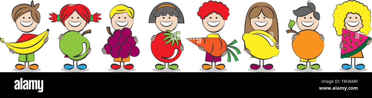 children are holding fruits vector Stock Vector Image & Art - Alamy