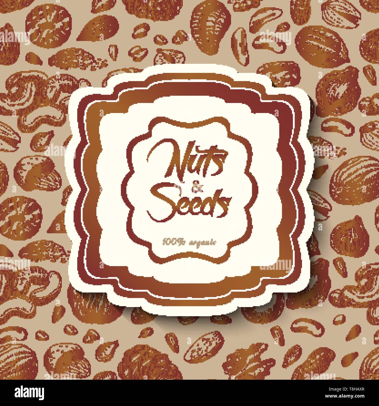Seamless background with nuts and an inscription in the middle. Vector ...