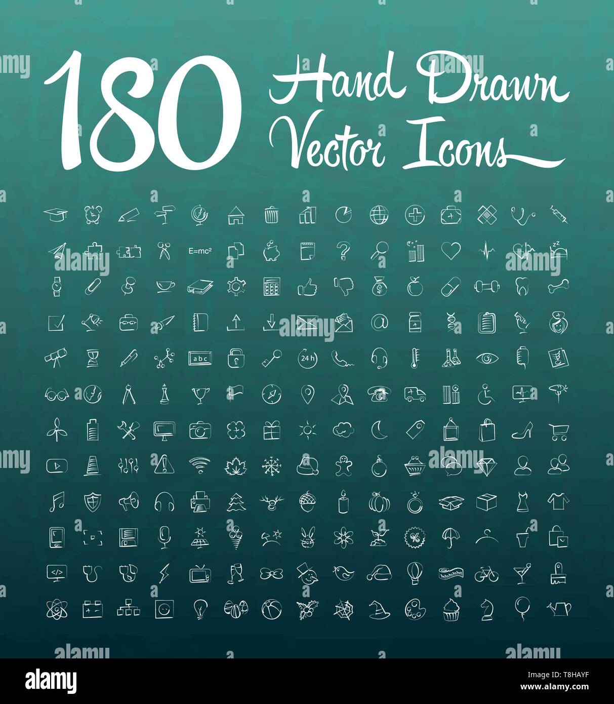 Hand drawn vector icons and a chalkboard background Stock Vector Image ...