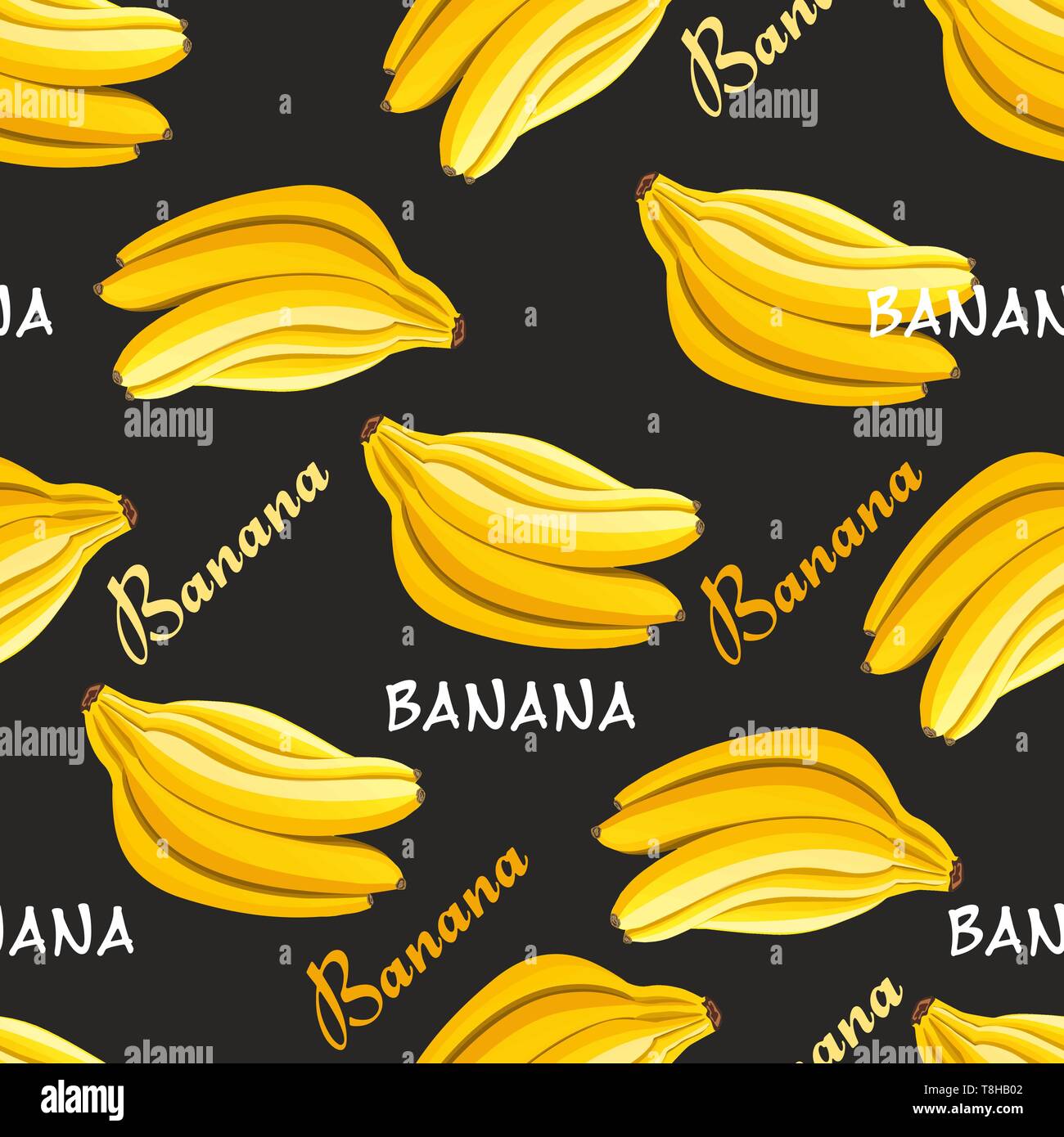 Seamless pattern with bananas on a black background. Vector ...