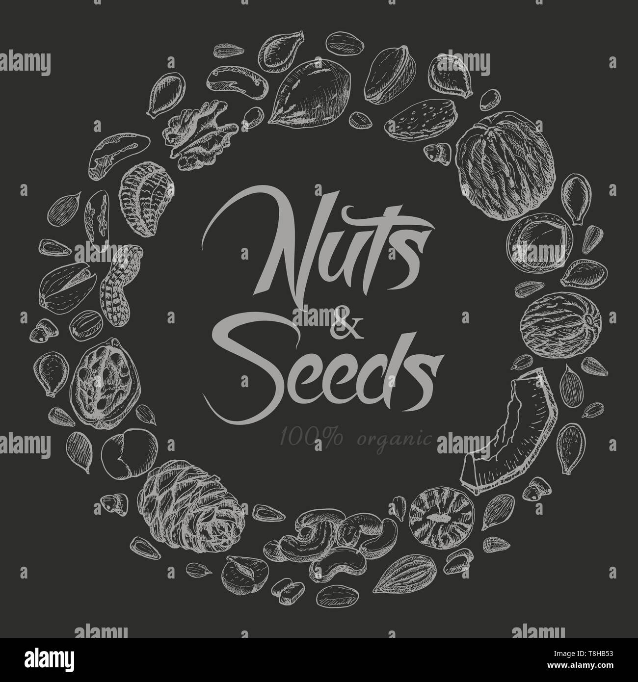 Round frame with nuts on black background. Vector illustration for your ...