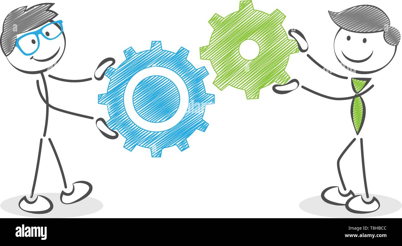 teamwork stick figures with gears Stock Vector Image & Art - Alamy