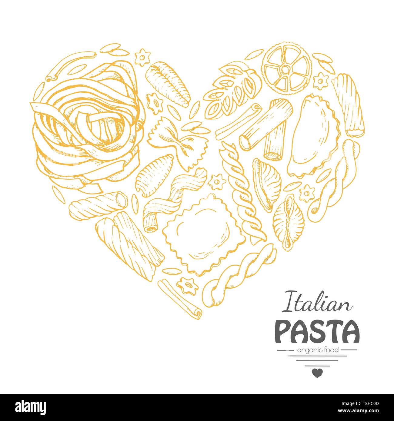 The isolated heart of pasta on a white background. Vector illustration ...