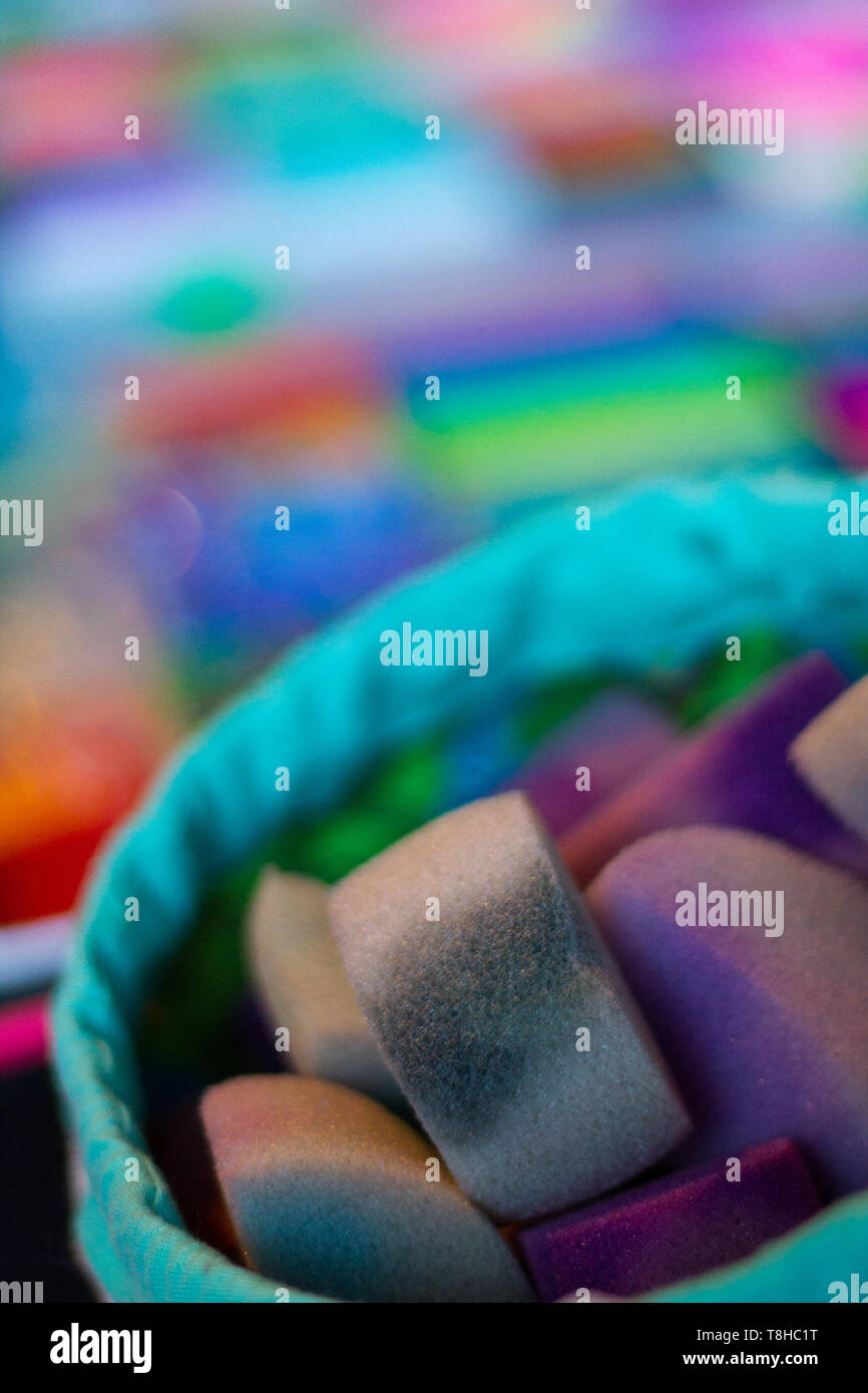 A colourful pellet of face paints are spread out during a painting ...
