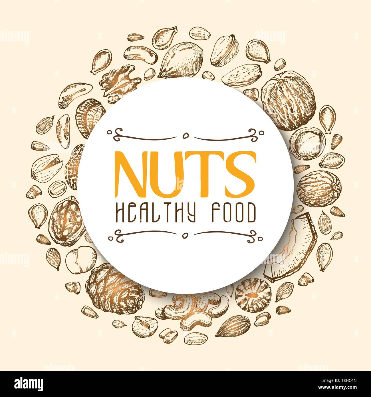 Vector background with nuts arranged in a circle. Vector illustration ...