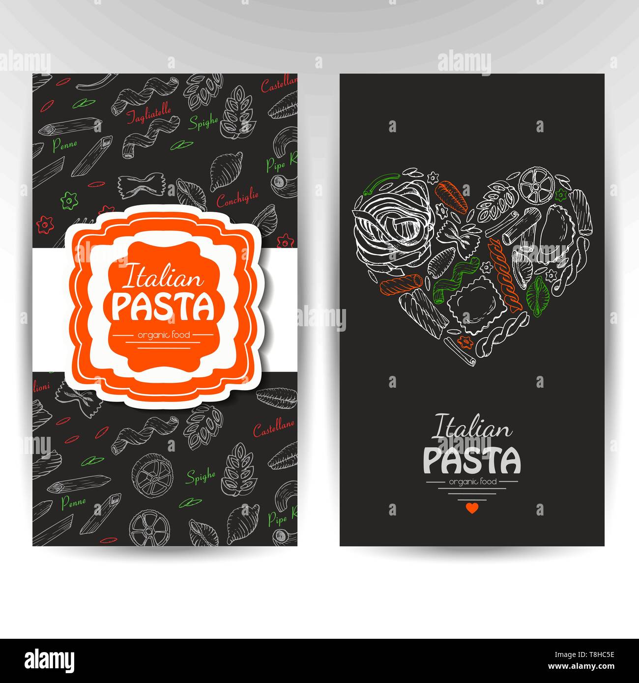 Vector business cards with Italian pasta for restaurants. Vector ...