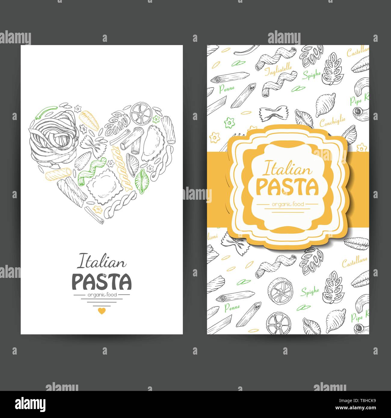Vector business cards with Italian pasta for restaurants. Vector ...