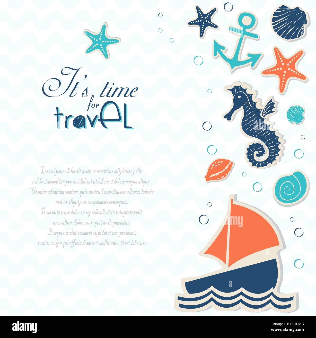 Vector background with stickers on the marine theme. Vector ...