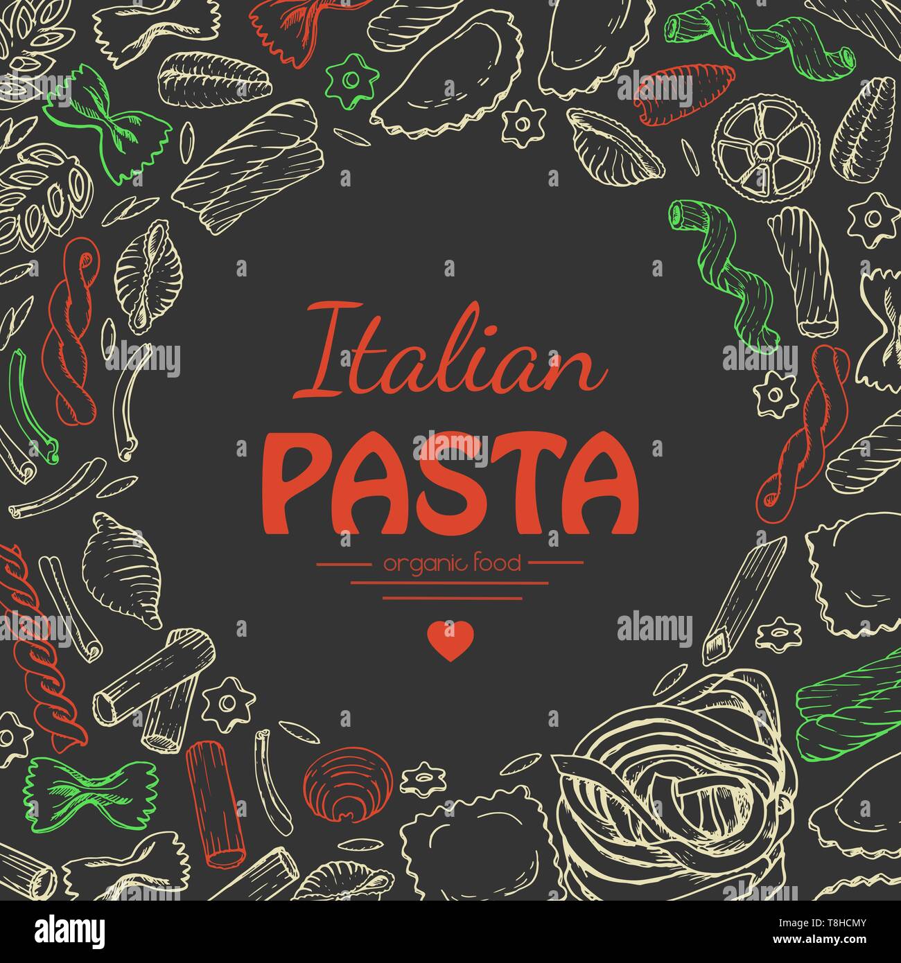 Vector background with Italian pasta on dark background. Vector ...