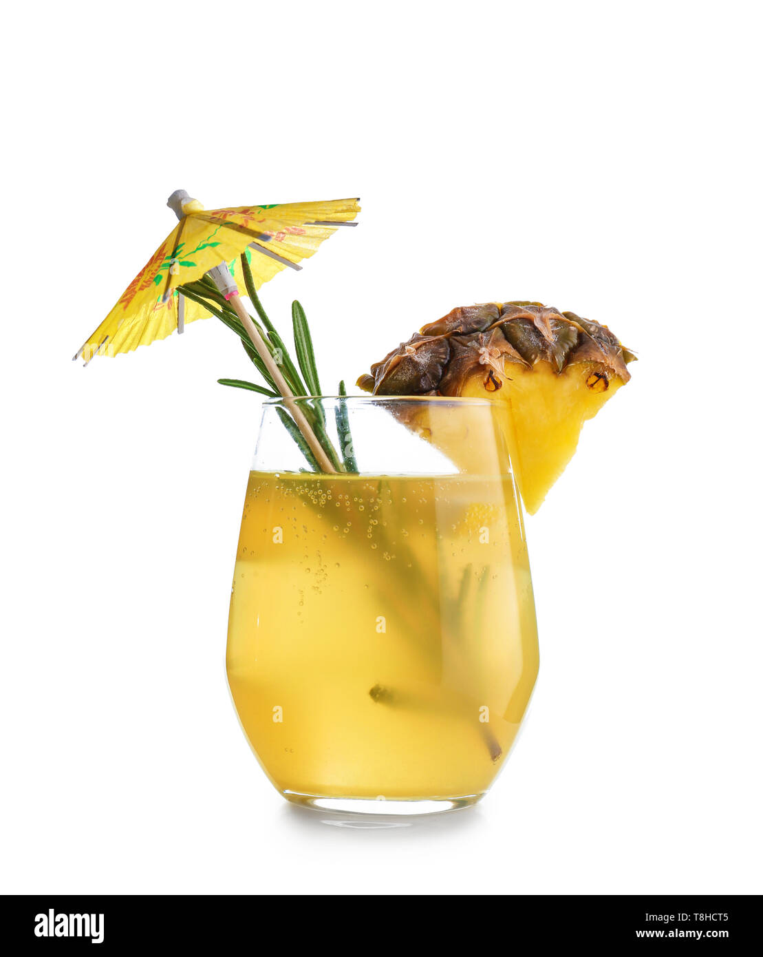 Glass of tasty pineapple cocktail on white background Stock Photo - Alamy