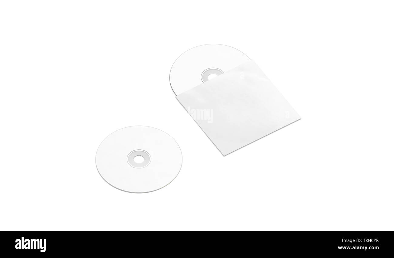 Blank white compact disk isolated and cover mockup, isolated, side view ...