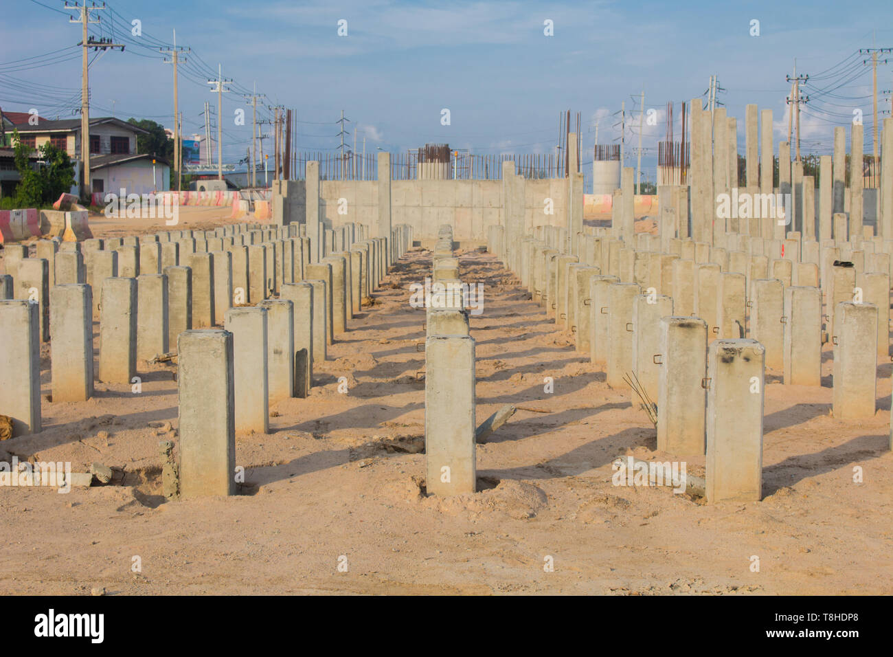 The stake of cross bridge construction for transportation support Stock ...