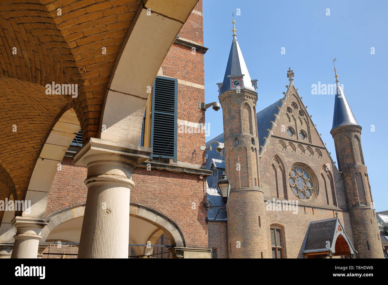 View through arcades of the Ridderzaal (Knight's Hall), which forms the ...