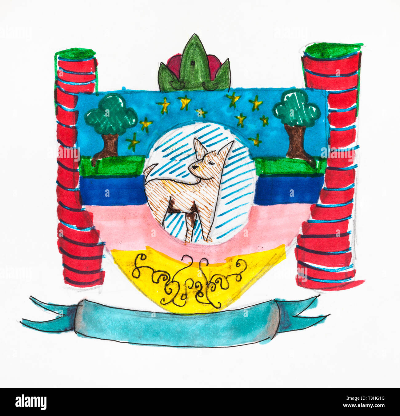 abstract coat of arms hand-drawn by felt pens on white paper Stock ...