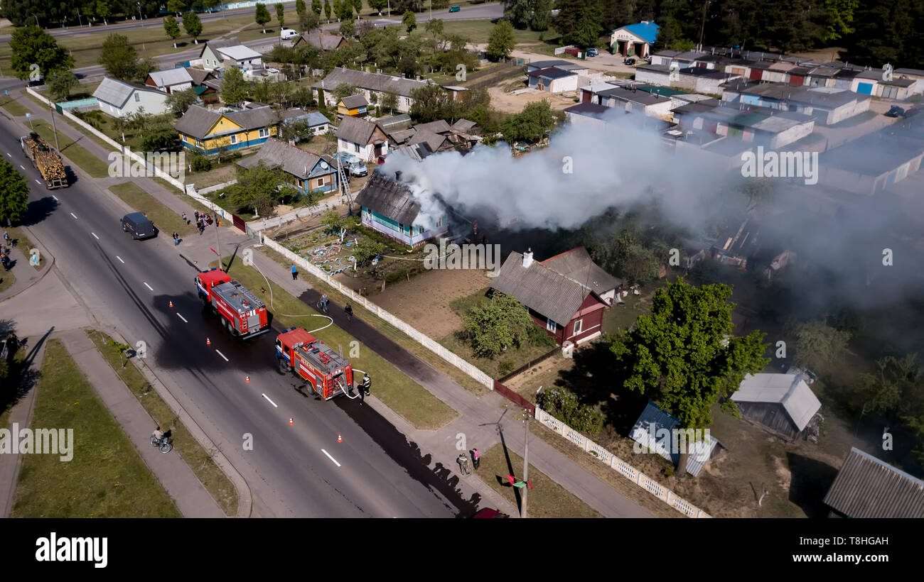 fire residential building in the city aerial view Stock Photo - Alamy