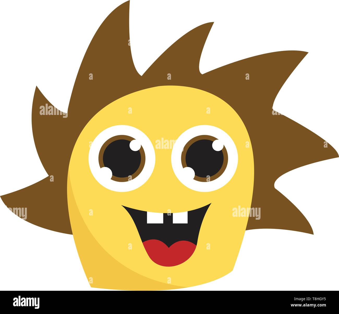 A cute yellow monster with brown spikey hair and big eyes, vector ...