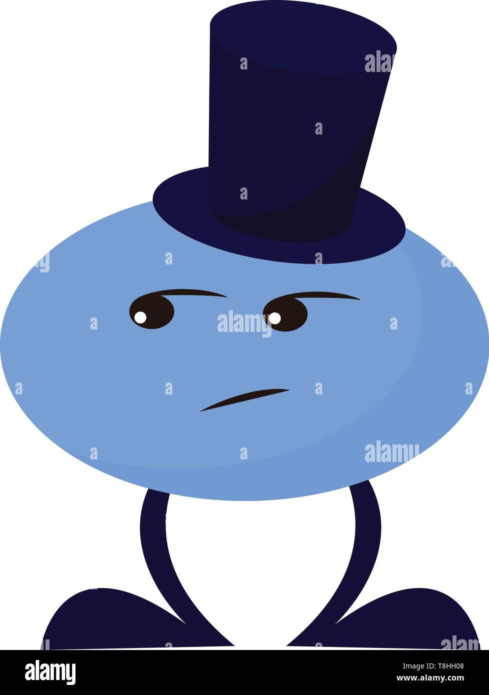 An upset blue round monster with two legs and a dark blue hat, vector ...