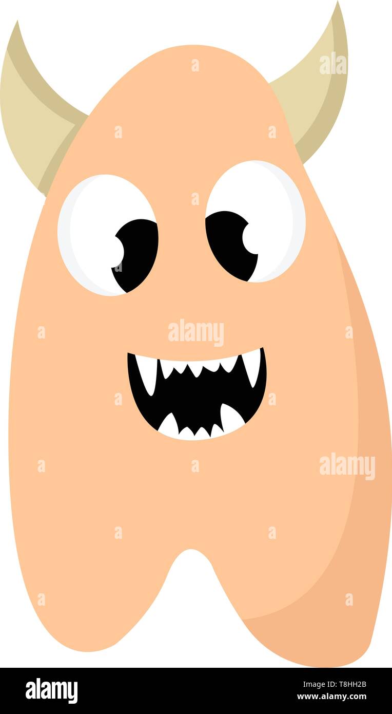 A light brown tooth shaped monster with big white scary teeth and two ...