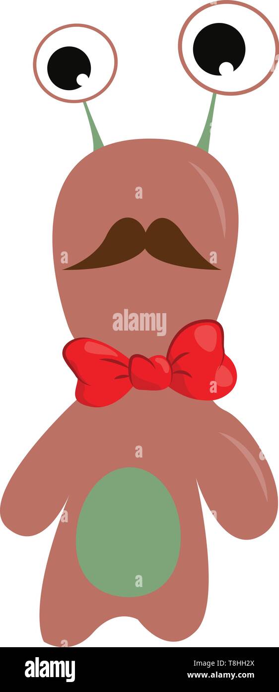 A pink monster with a green belly and a brown mustache wearing a red ...